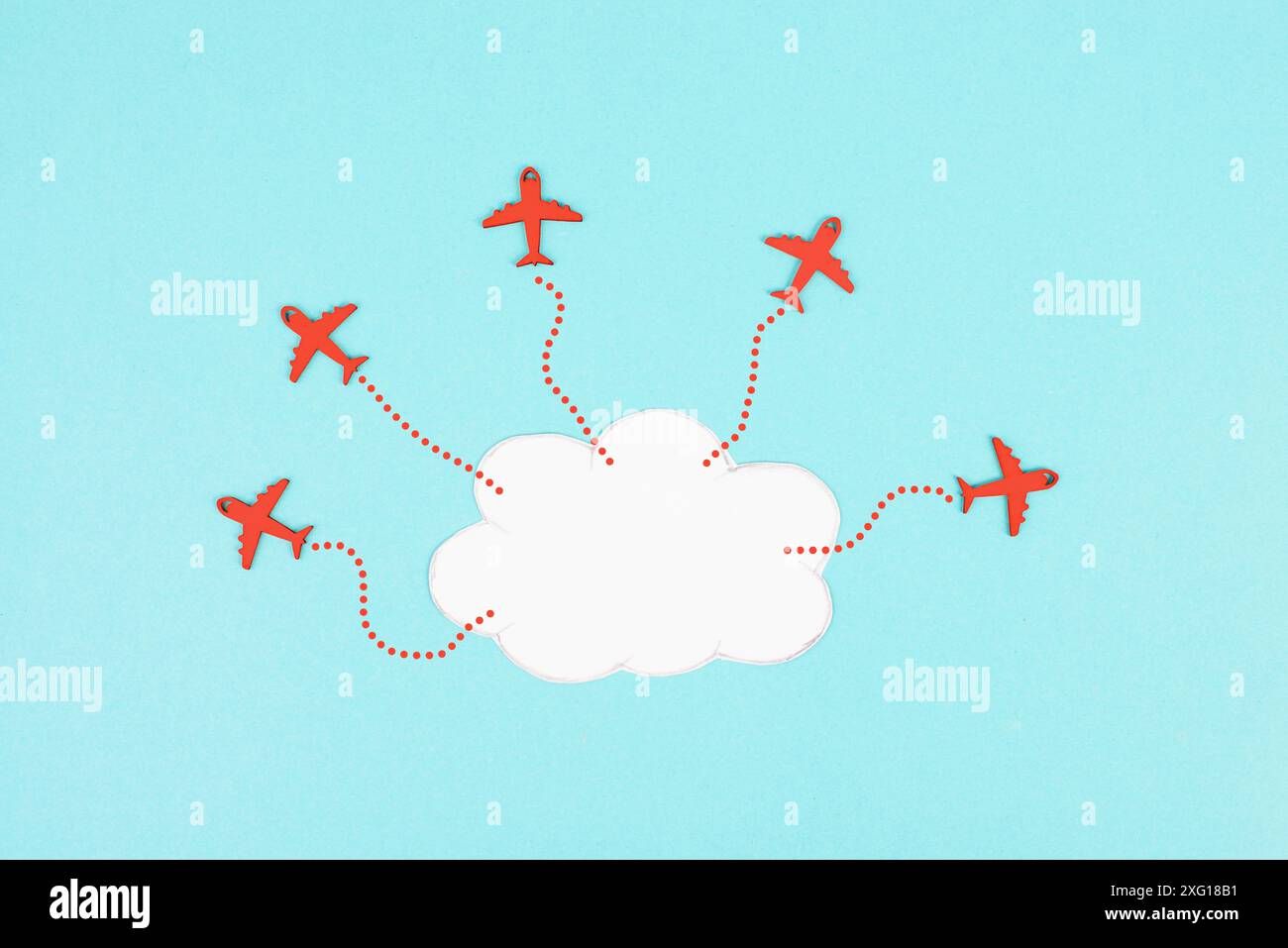 Red airplanes flying out of a cloud, brainstorming for ideas in a team ...