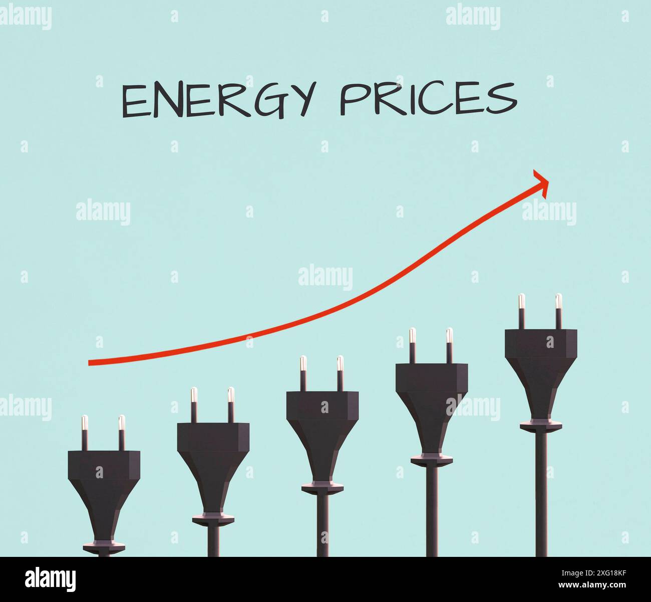 Illustration of power plugs, increasing prices for electricity ...