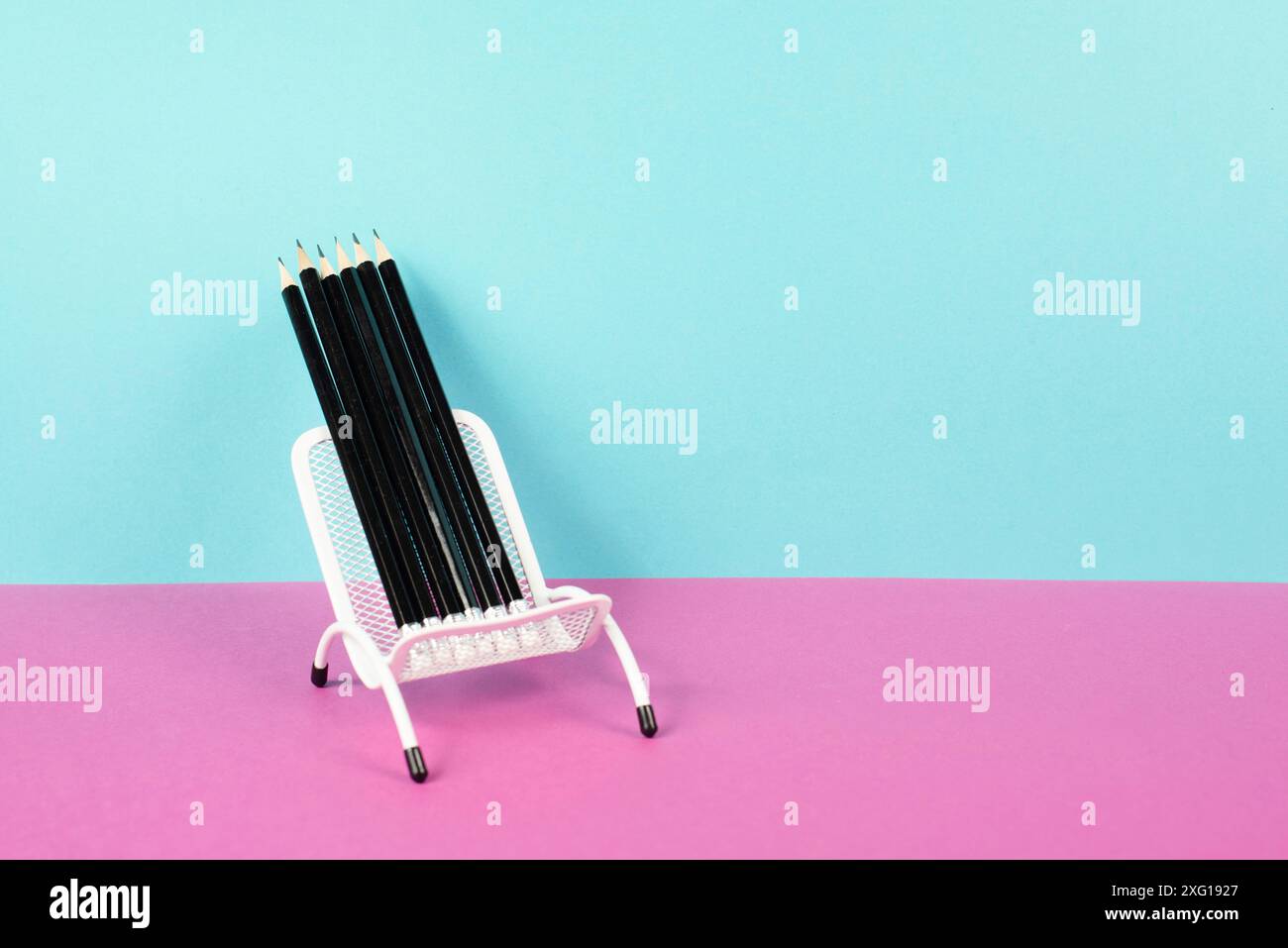 Pencils in a chair, being creative and brainstorming for new ideas ...