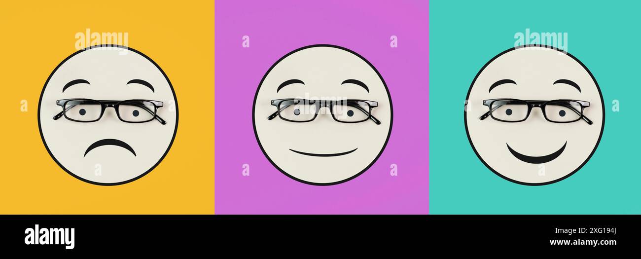 Head with a sad and a happy face, mental health concept, positive and ...