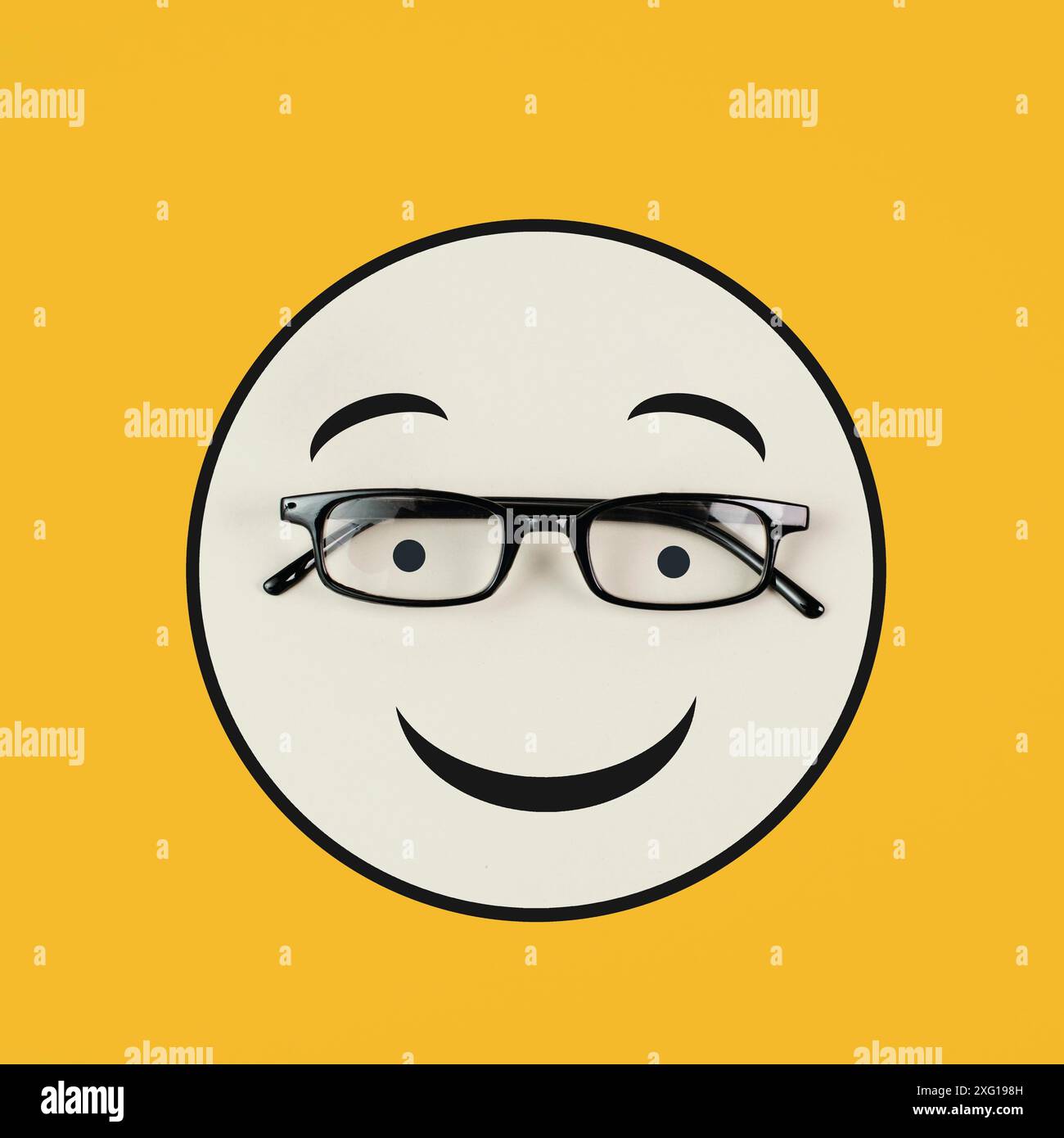 Head with a happy face and eyeglasses, mental health concept, positive ...
