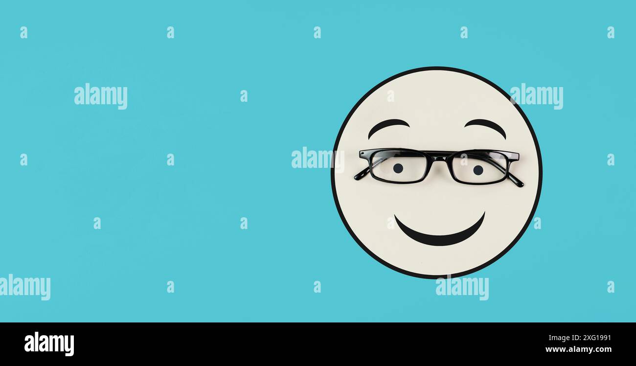 Head with a smiling face and eyeglasses, mental health concept ...