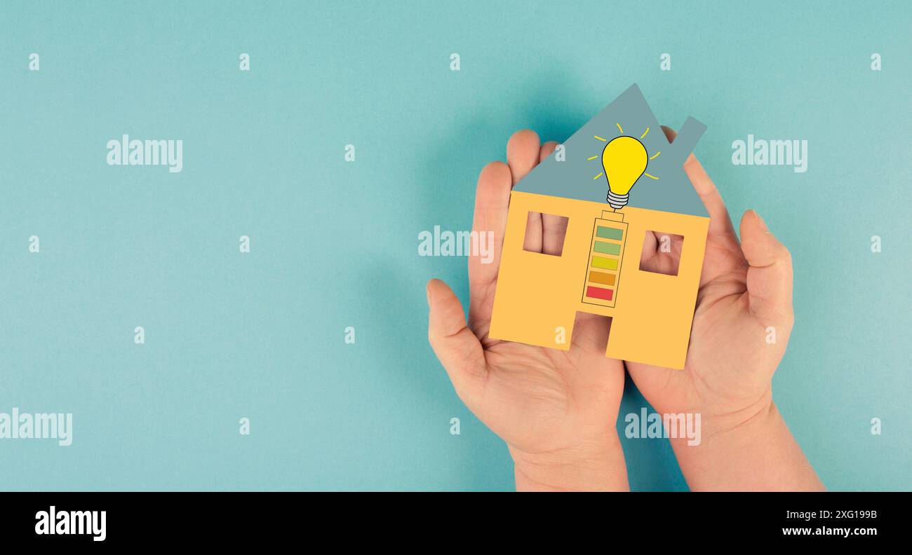 House with renewable energy, solar electrcity, green co2 footprint ...