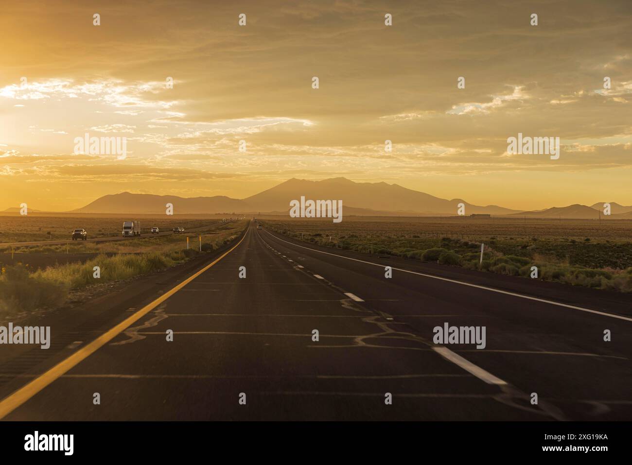 Real sunset on an highway leading to Flagstaff Stock Photo - Alamy