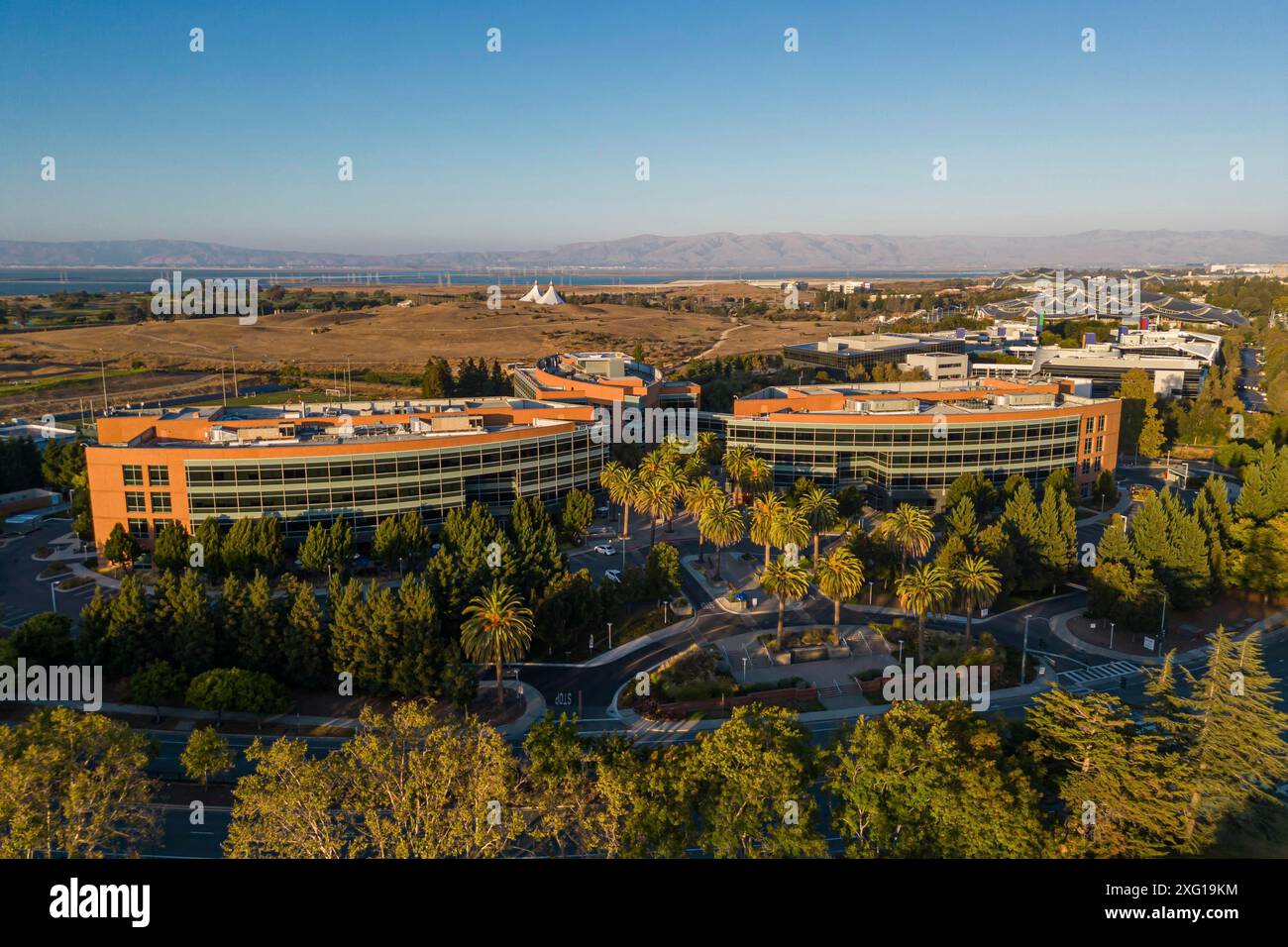Aerial view of Google headquarters in Googleplex campus in Silicon ...