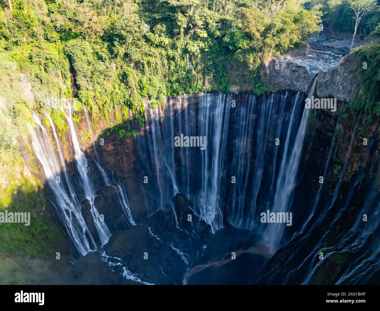 Aerial view of Panorama Tumpak Sewu Waterfalls also known as Coban Sewu ...