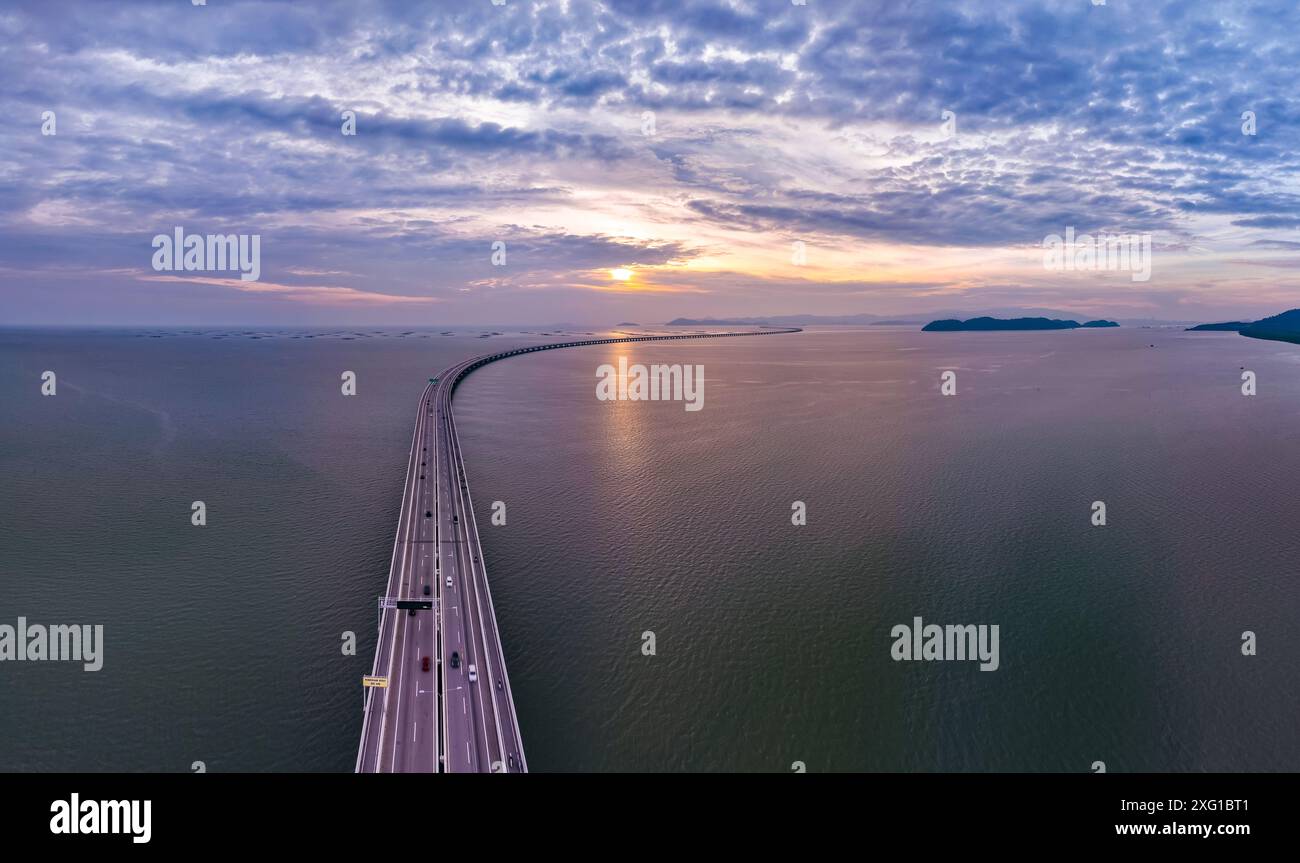 Amazing aerial view of the Penang Bridge in night sky Stock Photo - Alamy