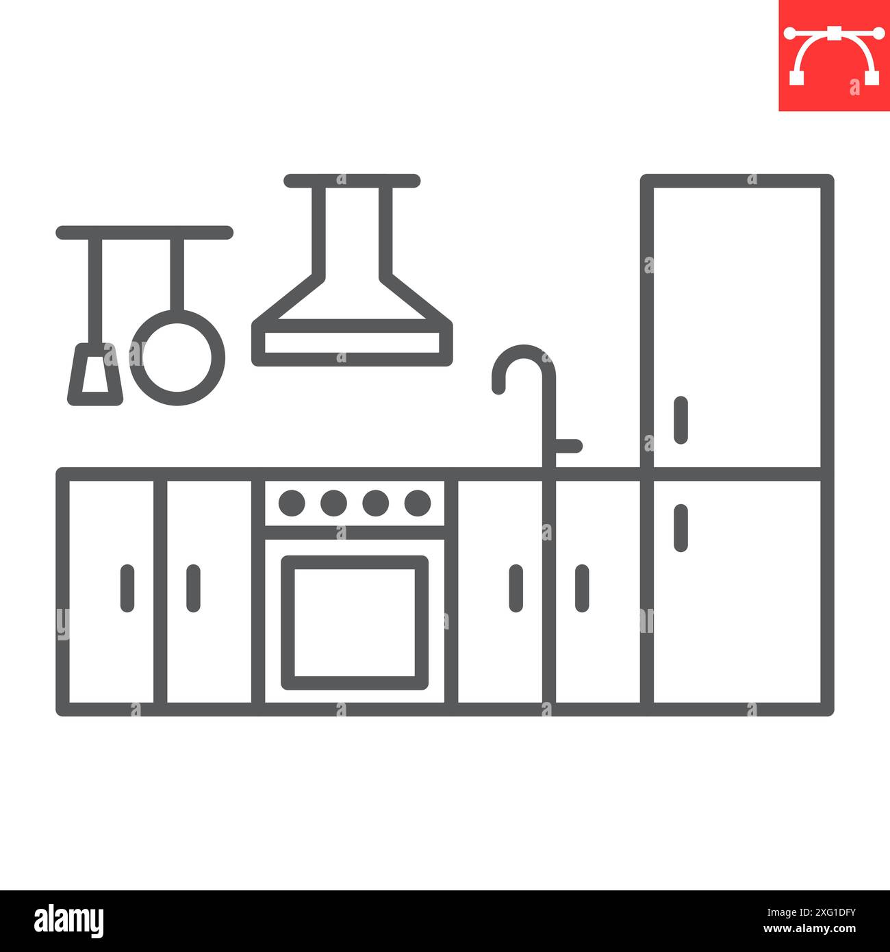 Kitchen furniture line icon, interior and home decor, kitchen interior ...