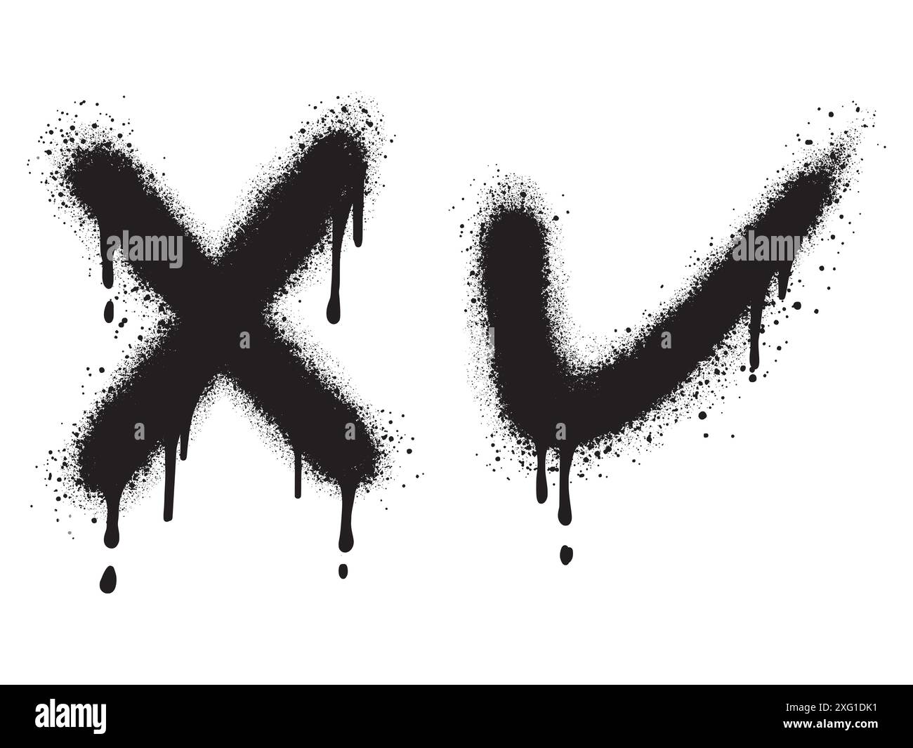 Spray Painted Graffiti Check marks Sprayed isolated with a white ...