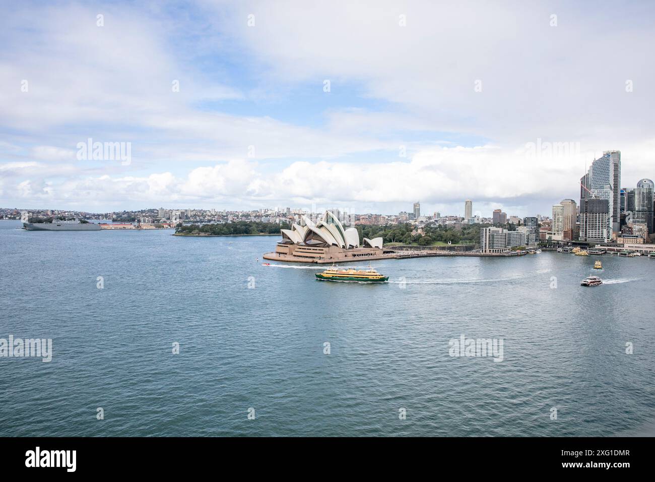 Sydney Opera House, ferry and Circular Quay viewed from Sydney harbour ...