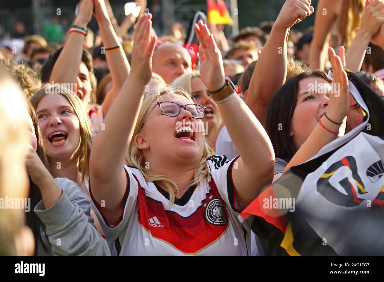 Berlin, Germany. 5th Jul 2024. German supporters celebrate a goal at ...