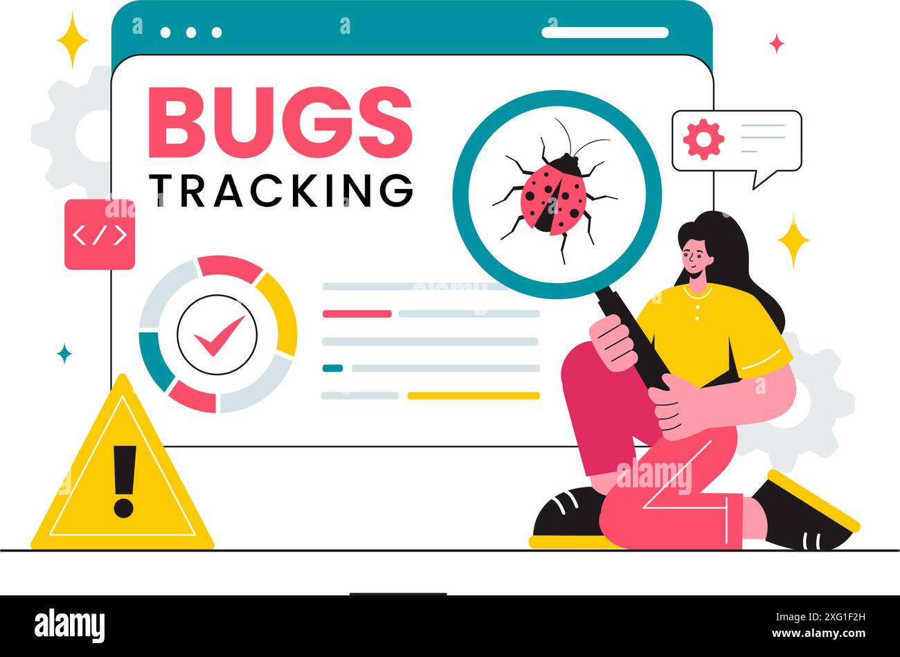 Vector Illustration Of A Bug Tracking Tool With Mobile Phone Protection From Computer Viruses In