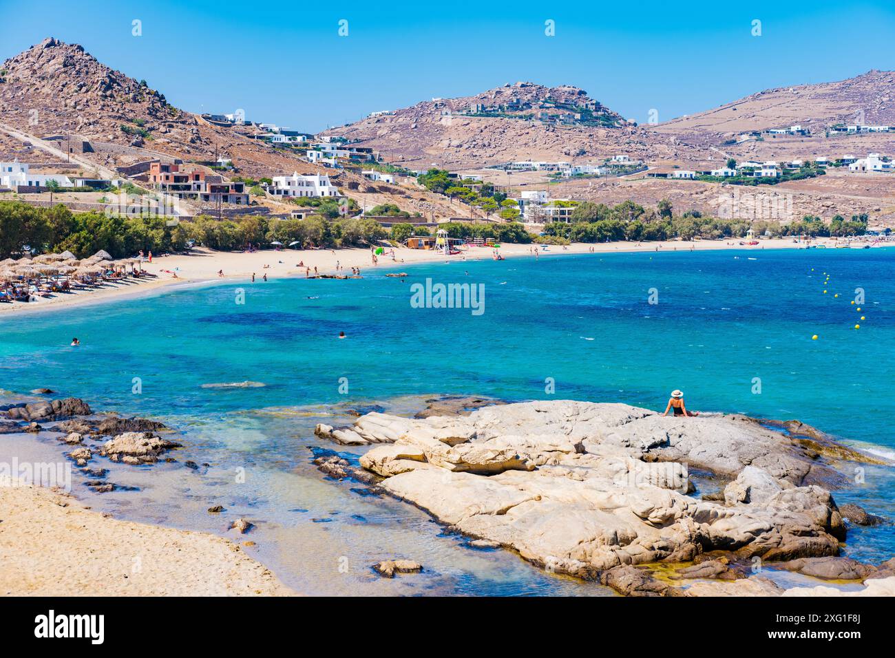 Kalafatis Beach in Mykonos, Greece most loved for water sports Stock ...