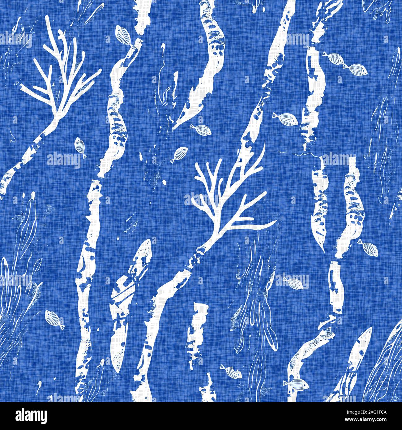 Whimsical seaweed kelp coastal electric blue beach pattern. Batik ...