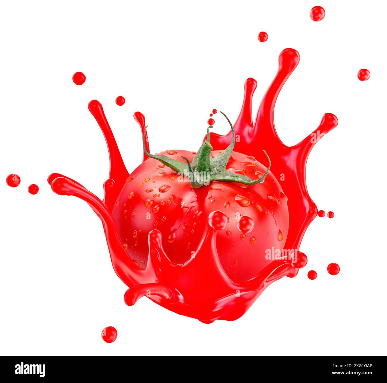 tomato in juice splash isolated on a white background. Clipping path ...