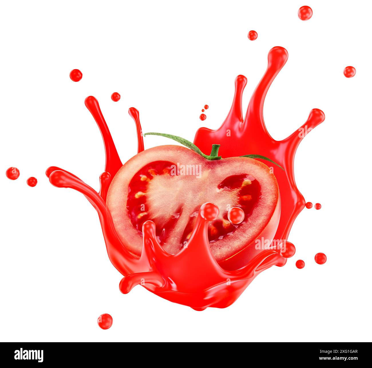 tomato in juice splash isolated on a white background. Clipping path ...