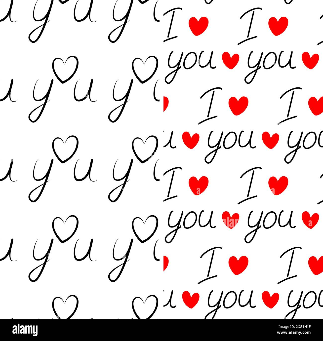 Love you Hand lettering with hearts Seamless pattern in minimalist ...