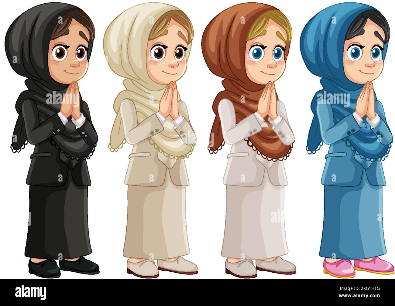 Four Muslim girls in different colored hijabs Stock Vector Image & Art ...