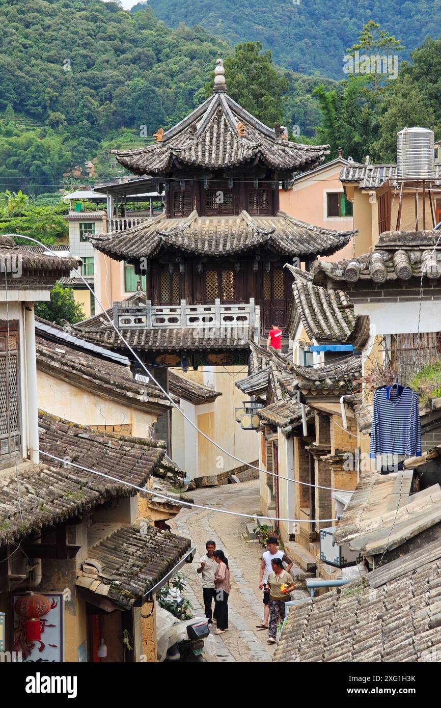 PU'ER, CHINA - JULY 1, 2024 - Tourists visit Bixi Ancient Town in Pu ...