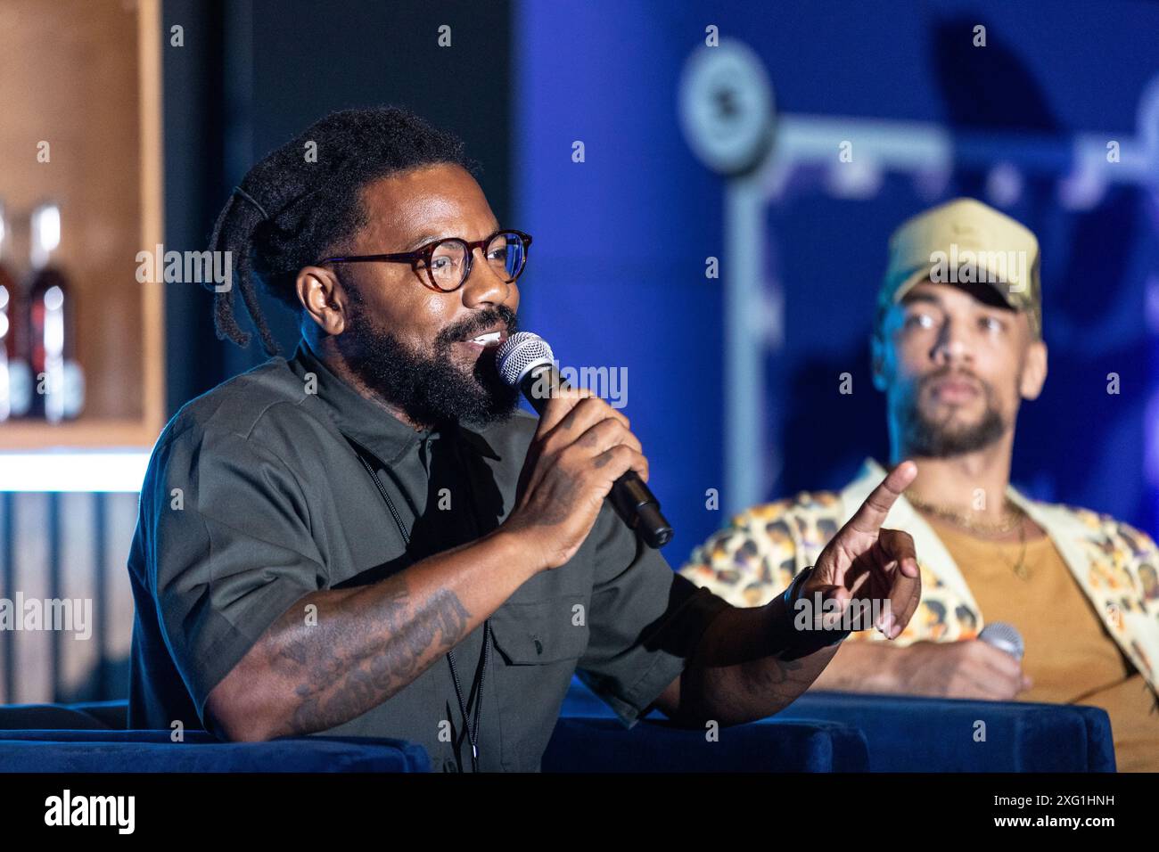 Founder of Black Men Build Phillip Agnew is interviewed by actor ...