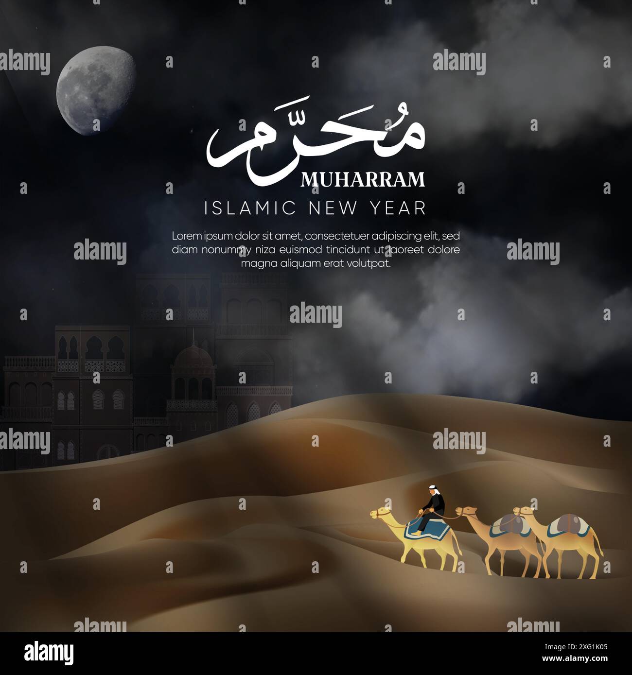 Muharram poster design. A simplistic Islamic New Year design featuring ...