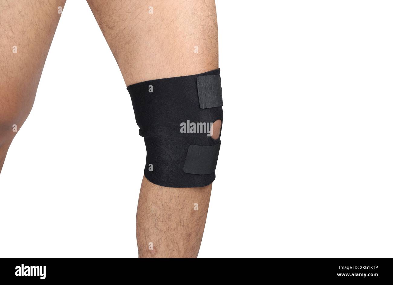 knee sleeve or knee cap shown on the models knee isolated on the white ...