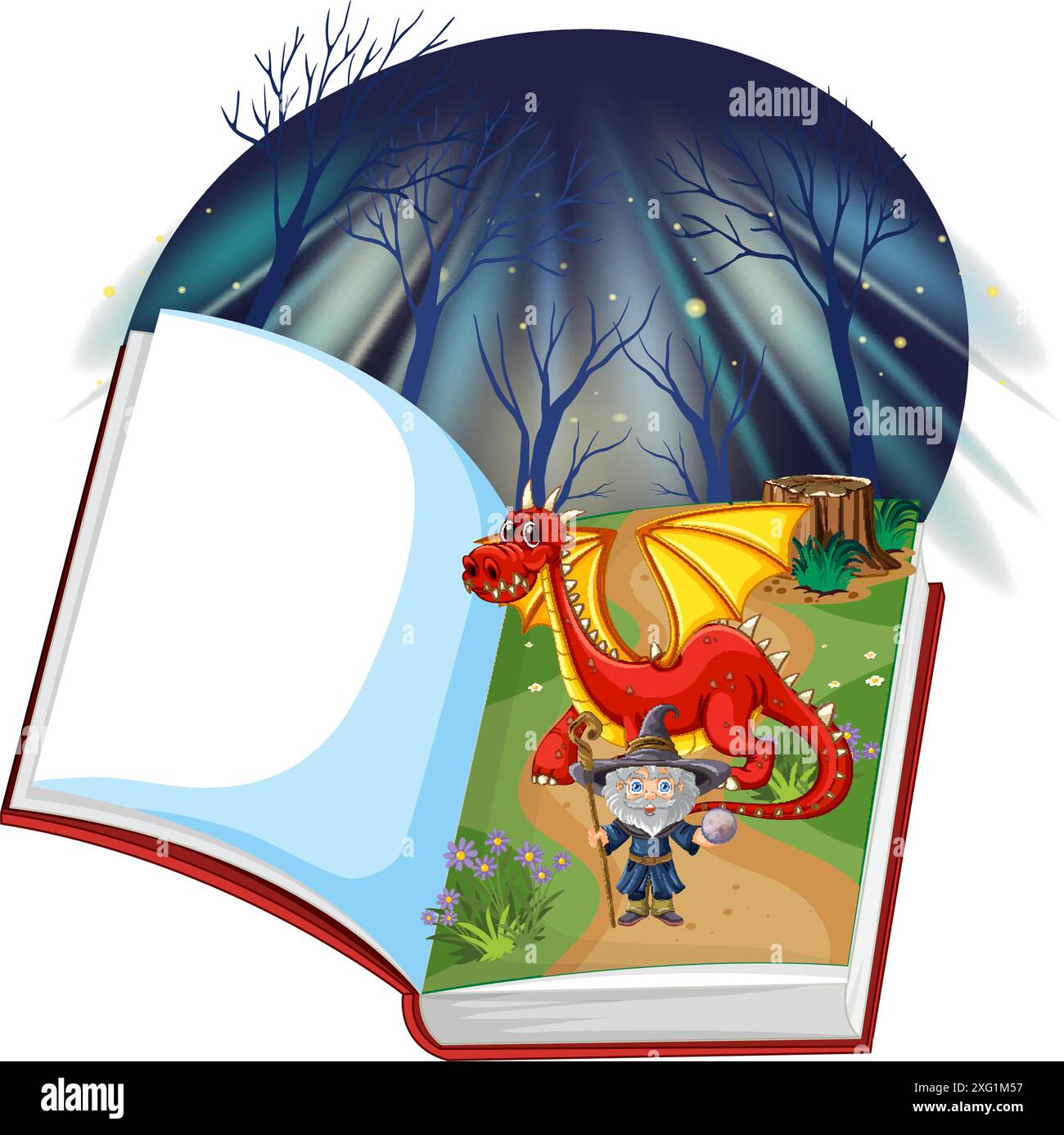 Open book revealing a dragon and wizard Stock Vector Image & Art - Alamy