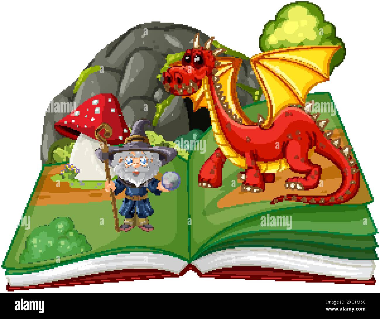 Wizard and dragon emerge from storybook Stock Vector Image & Art - Alamy
