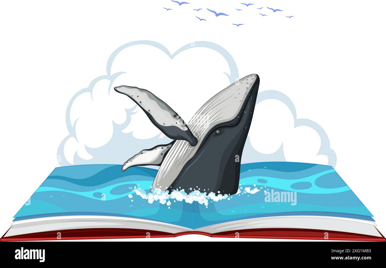 Whale breaching from an open book illustration Stock Vector Image & Art ...