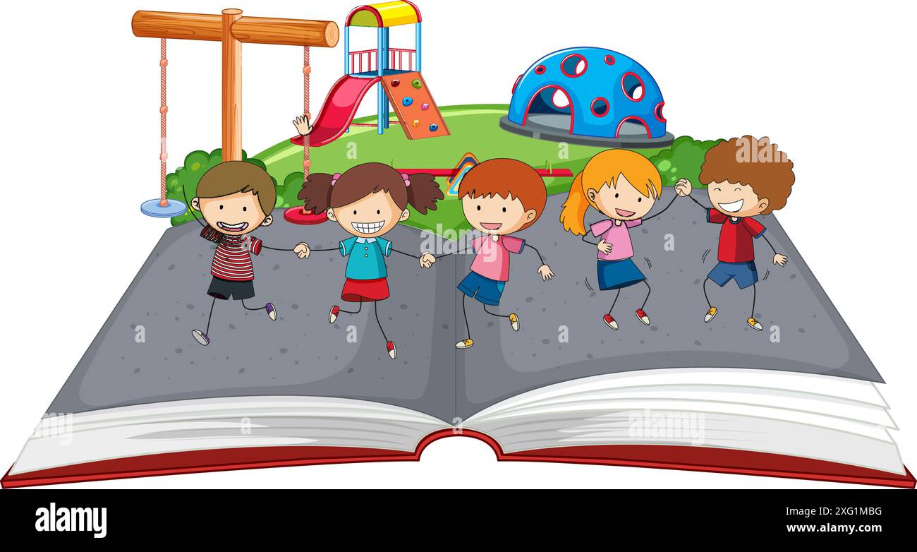 Kids enjoying a playground from an open book Stock Vector Image & Art ...