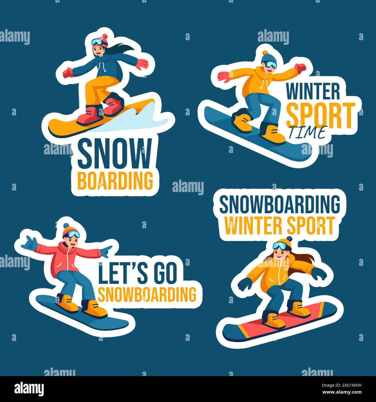 Snowboarding Label Flat Cartoon Hand Drawn Templates Background ...