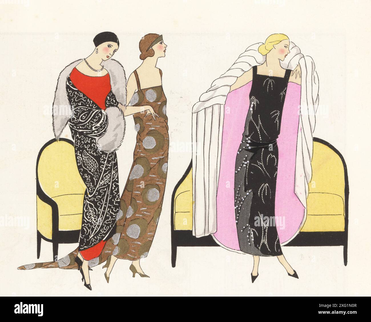 Fashionable women luxury gowns and cloaks, Paris, 1922. Cloak in ...