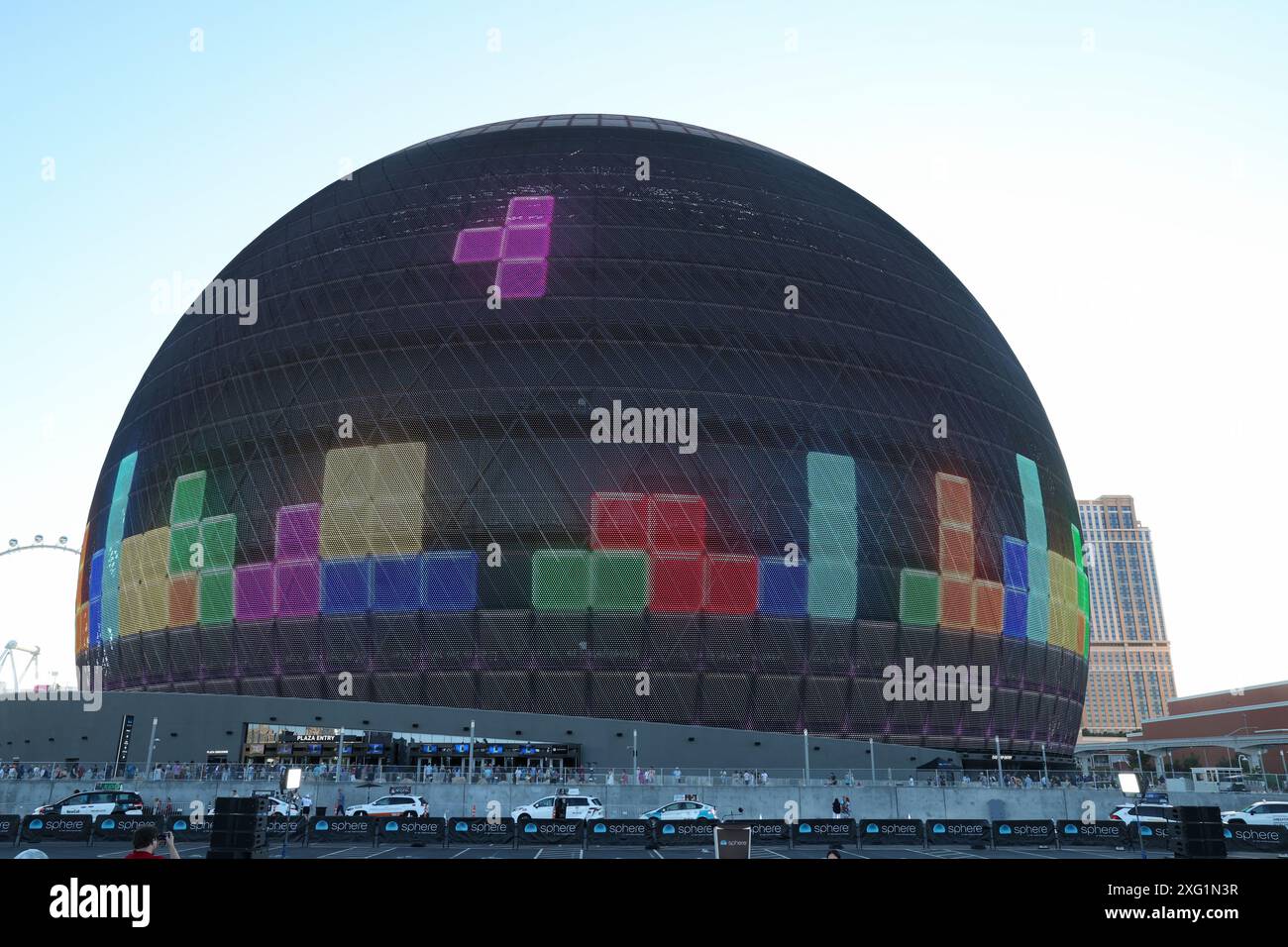 A game of Tetris is displayed on Exosphere at Sphere in Las Vegas ...