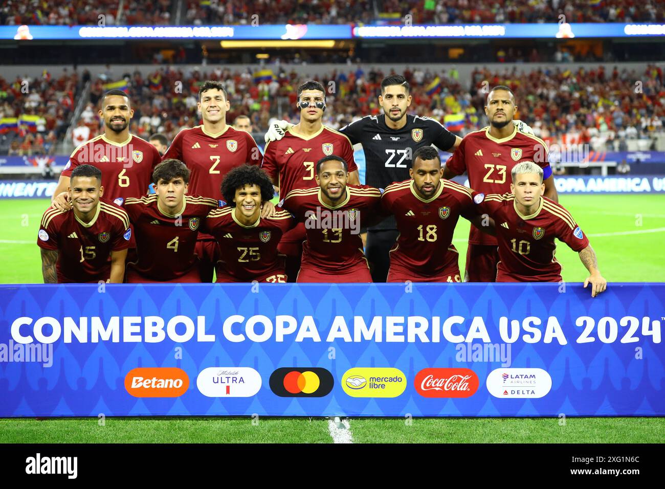 Venezuela national team pose for photographers before the Copa America USA 2024 quarterfinal ...