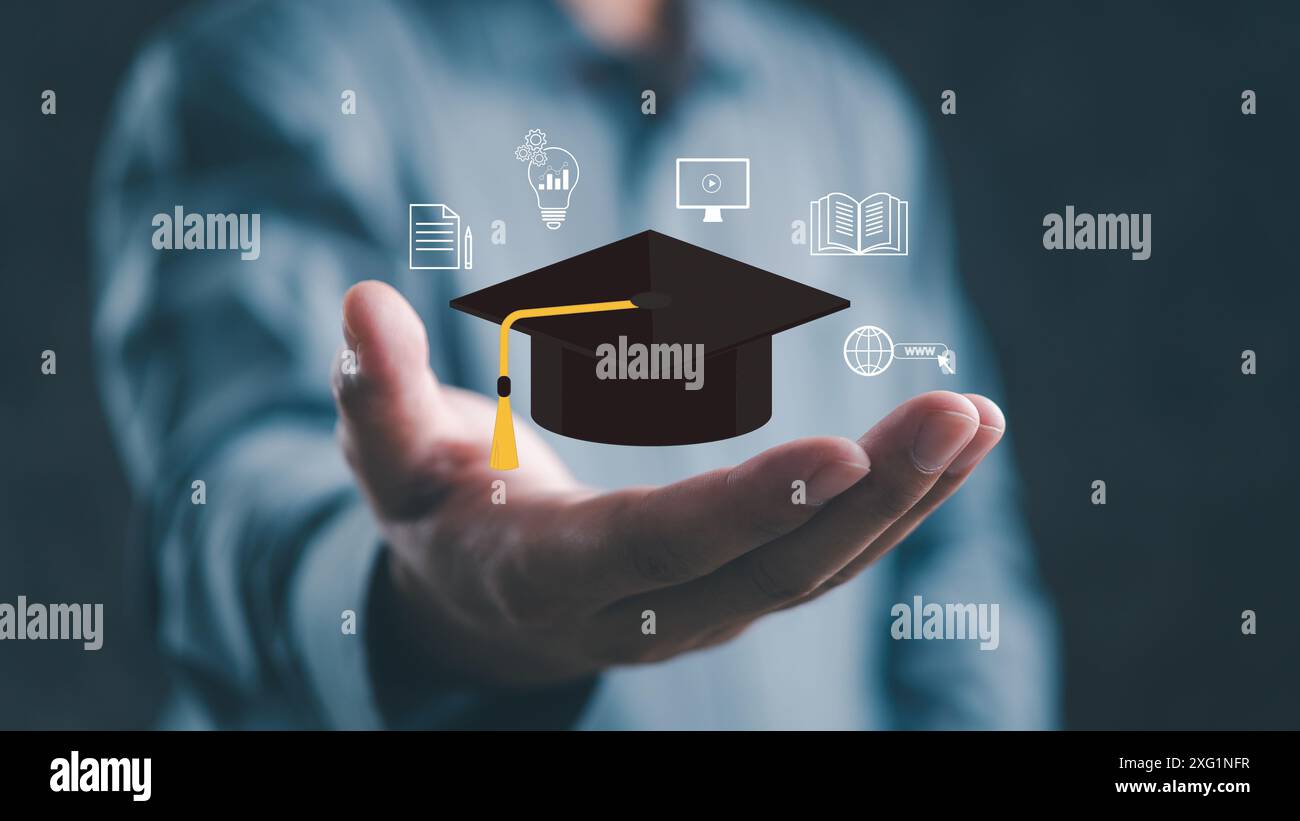 Digital Education Concept with Graduation Cap Stock Photo - Alamy
