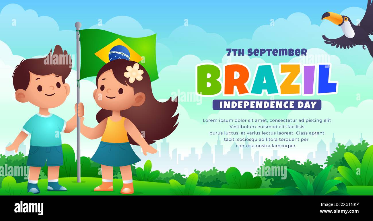 Cartoon Brazil Independence Day banner, 7th september celebration with ...