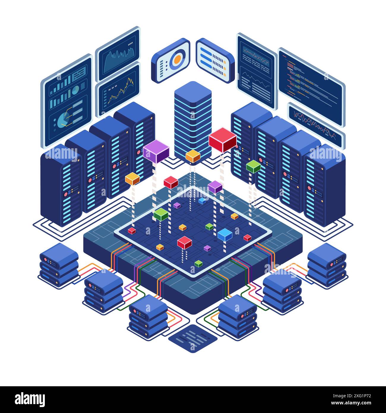 Isometric Data Center Network With Analytics Displays Big Data