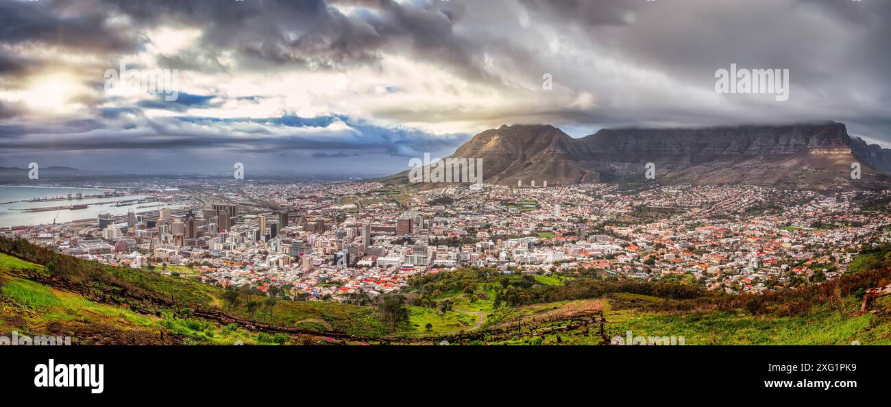 cape town, view of the city panorama from above, table mountain in the ...
