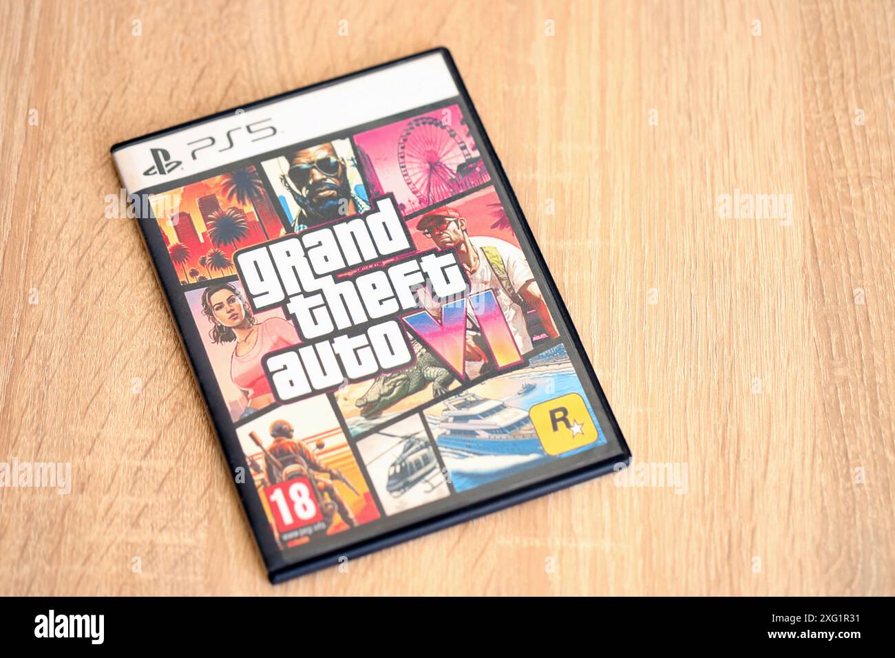 KYIV, UKRAINE - JUNE 26, 2024 Grand Theft Auto 6 PS5 video game disc ...