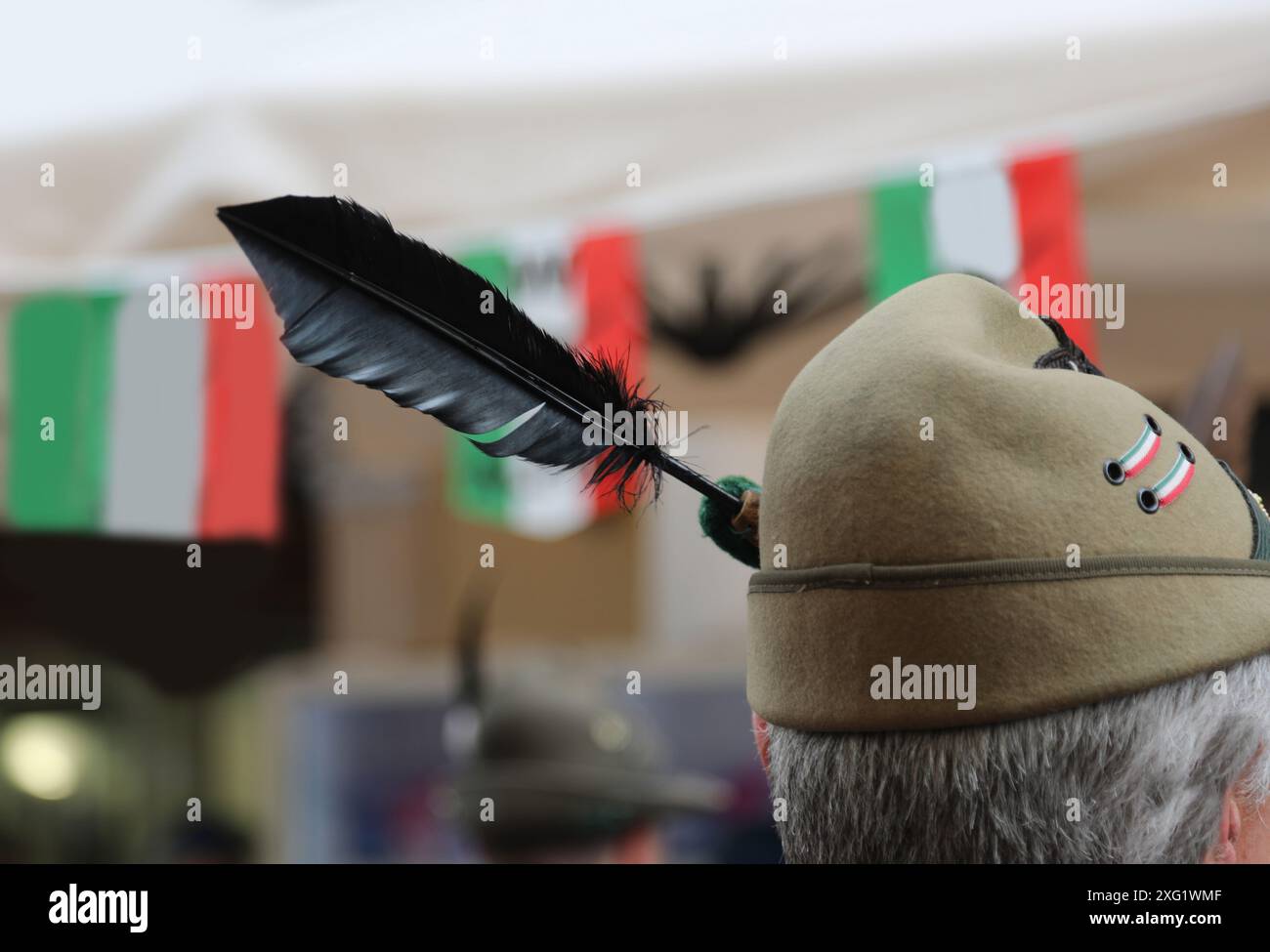 Black Feather on the typical hat of the Italian Alpine soldier during ...