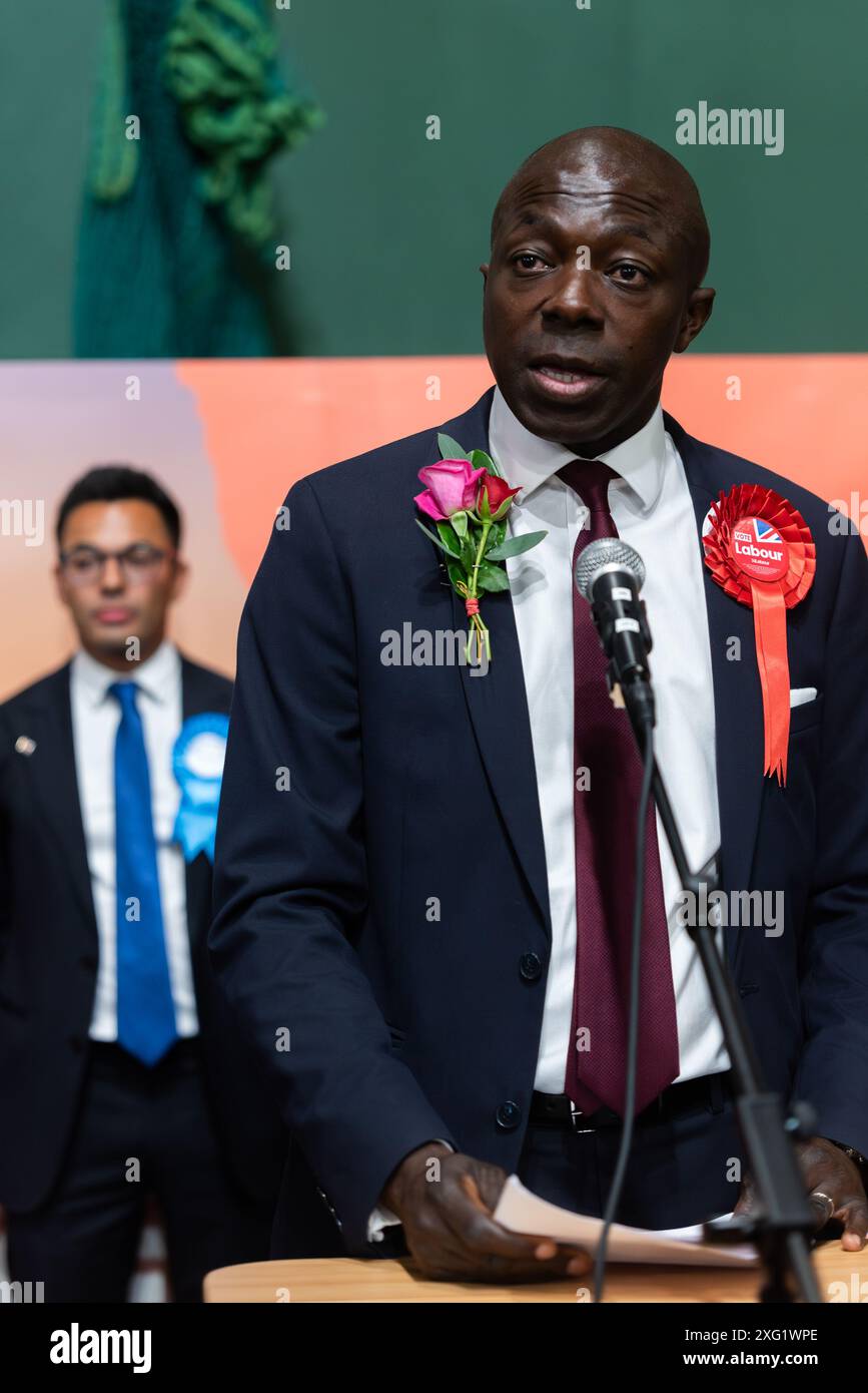 Bayo Alaba (Labour) at the results for the 2024 UK Parliamentary ...
