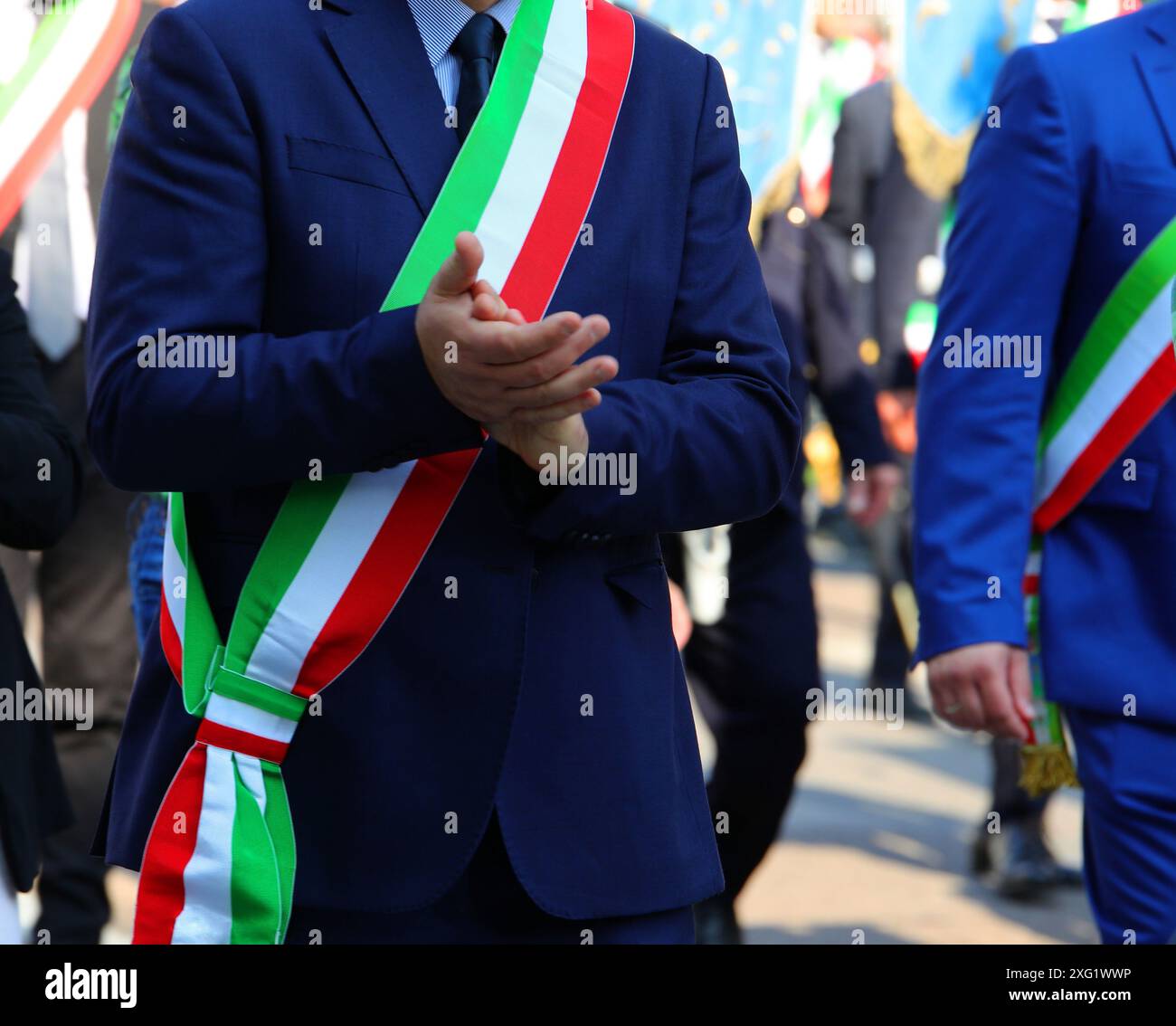 Italian mayors wearing the tricolor sash of the Italian flag during the ...