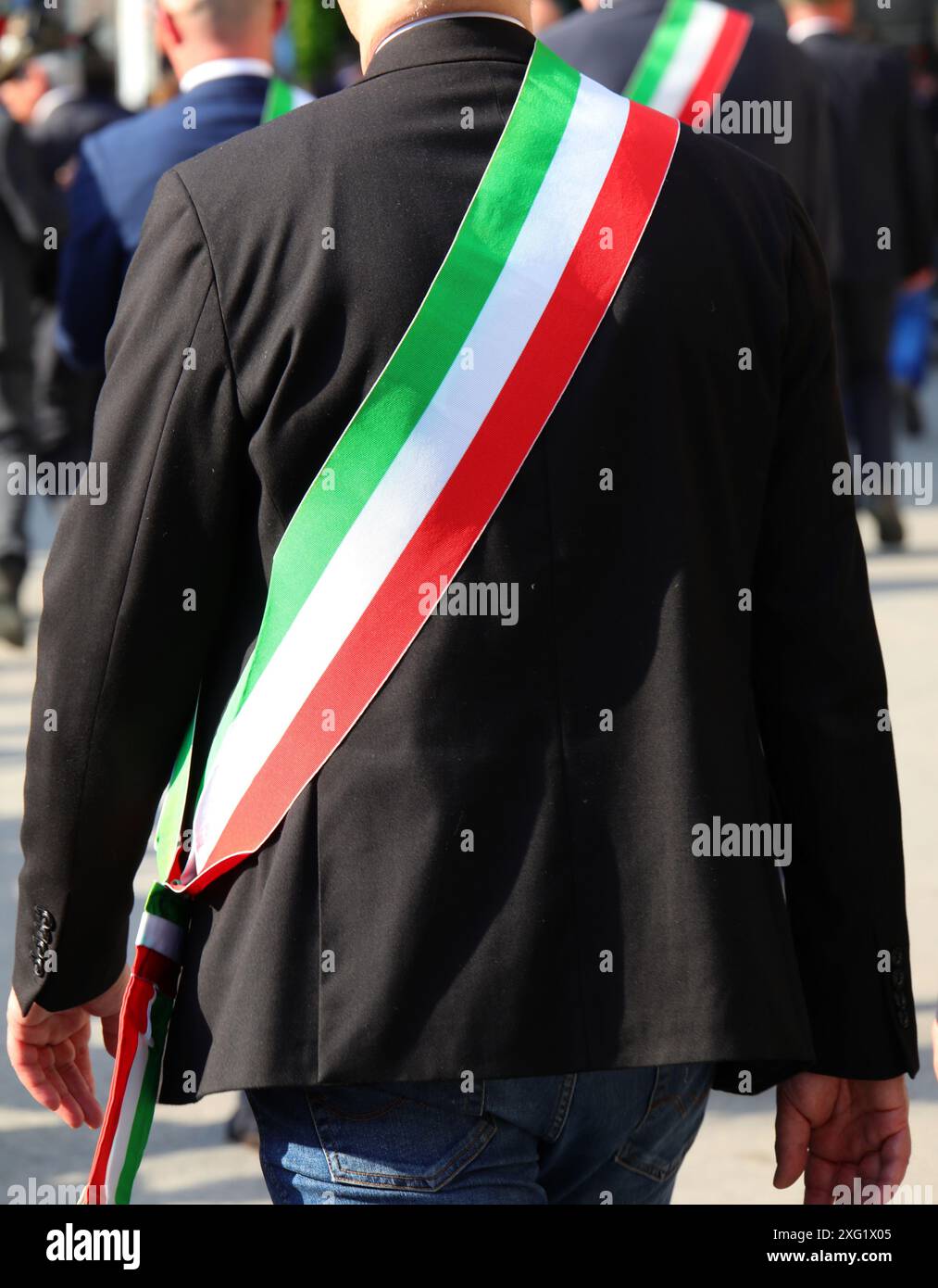 Italian mayors wearing the tricolor sash of the Italian flag during the ...