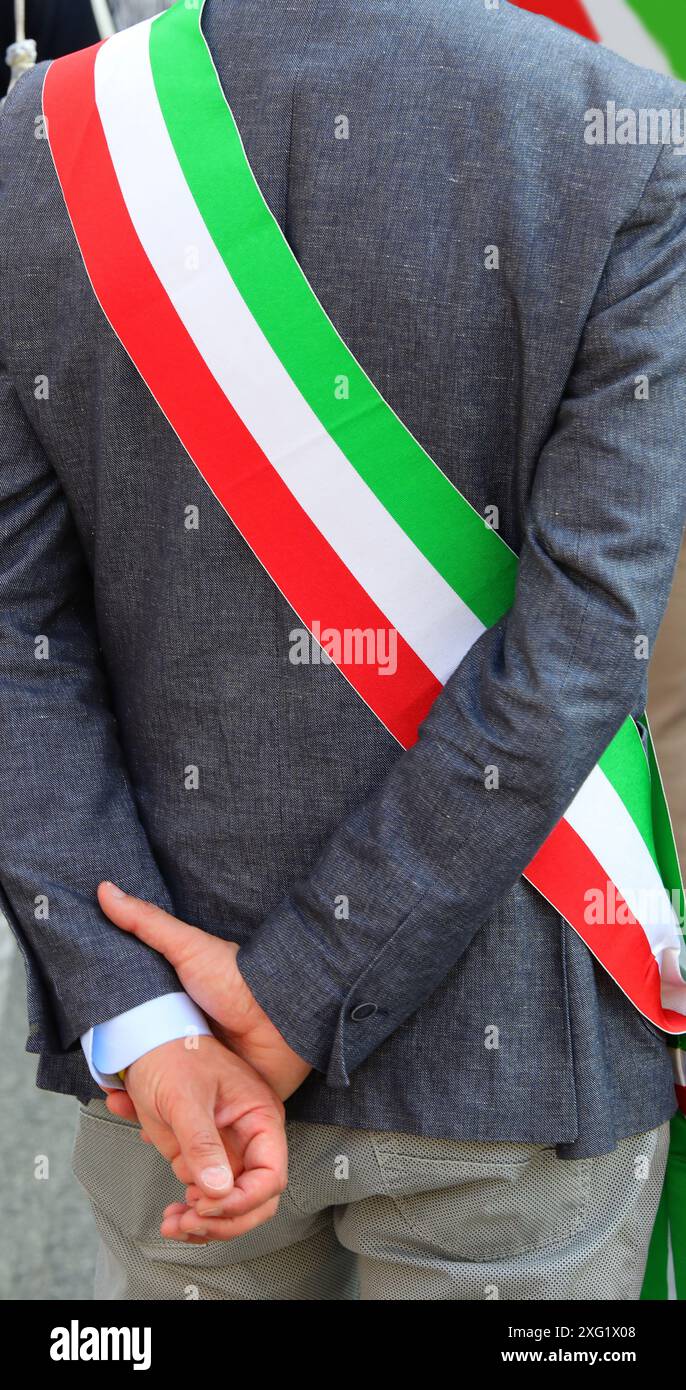 Italian mayors wearing the tricolor sash of the Italian flag during the ...