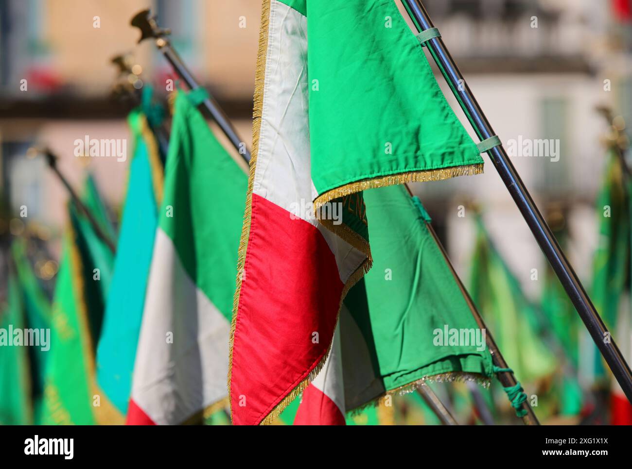 Waving Italian flags during the national holiday and no people are seen ...