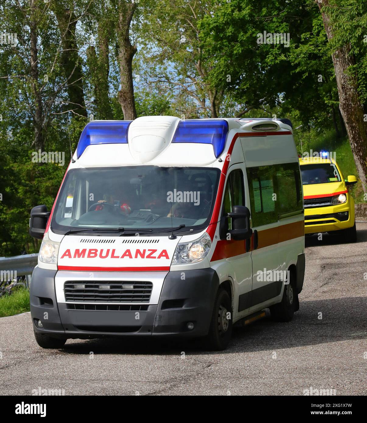 White emergency van with BIG text AMBULANZA that means AMBULANCE in ...