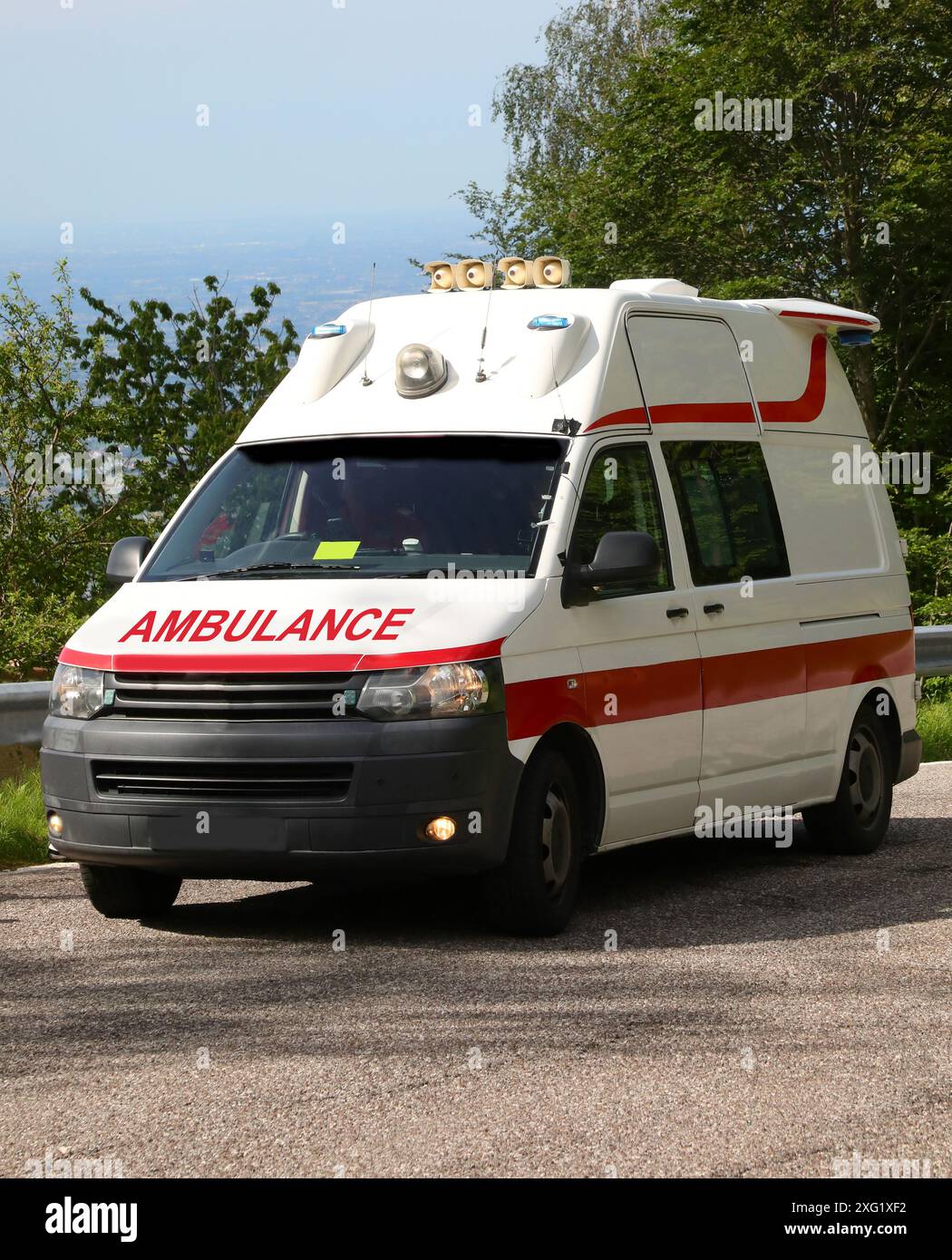emergency ambulance van with big Text while responding to an emergency ...