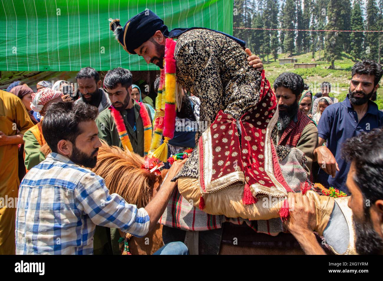 A Gujjar (nomad) groom before leaves for bride's home during the ...