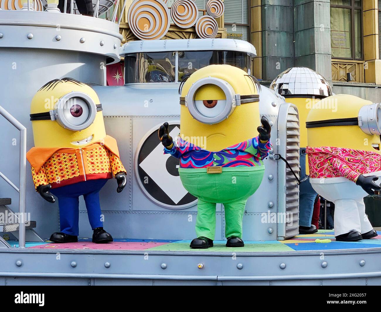 Osaka, Japan – Dec. 11, 2023: Minions welcome the visitors during the ...