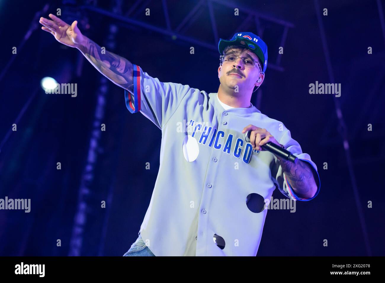 Lucca, Italy. 05th July, 2024. Emanuele Palumbo aka Geolier performs in Lucca at Lucca Summer ...
